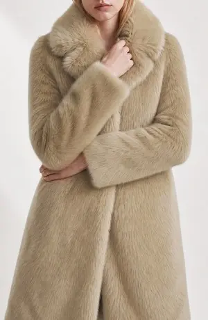 NOIZE Solene Faux Fur Maxi Coat - Beige