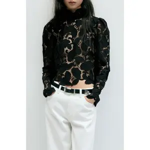 Mango Guipure Lace Long Sleeve Top