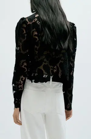 Mango Guipure Lace Long Sleeve Top