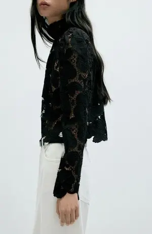 Mango Guipure Lace Long Sleeve Top