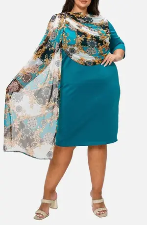 L I V D Gia Cape Sheath Dress - Jade
