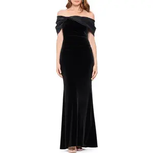 Betsy & Adam Off The Shoulder Ruched Velvet Gown