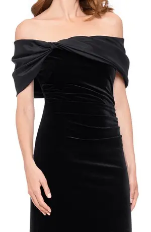 Betsy & Adam Off The Shoulder Ruched Velvet Gown
