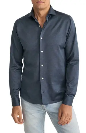 Eton Slim Fit Filo Di Scozia Cotton Jacquard Dress Shirt - Blue