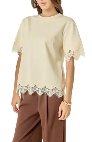 English Factory Lace Trim Cotton T-shirt