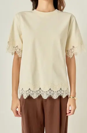 English Factory Lace Trim Cotton T-shirt