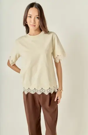 English Factory Lace Trim Cotton T-shirt