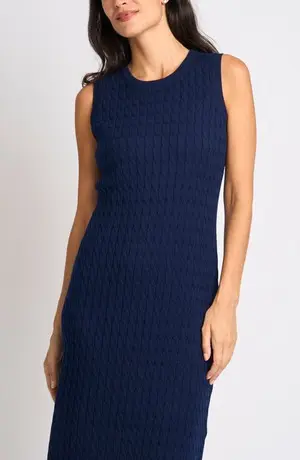 Halogen Sleeveless Cable Knit Midi Dress - Classic Navy