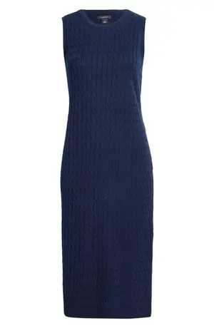 Halogen Sleeveless Cable Knit Midi Dress - Classic Navy