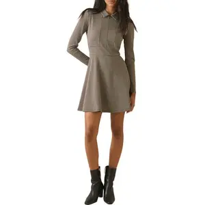 NOBODY'S CHILD Corey Houndstooth Check Long Sleeve Minidress