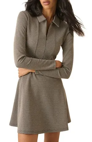 NOBODY'S CHILD Corey Houndstooth Check Long Sleeve Minidress