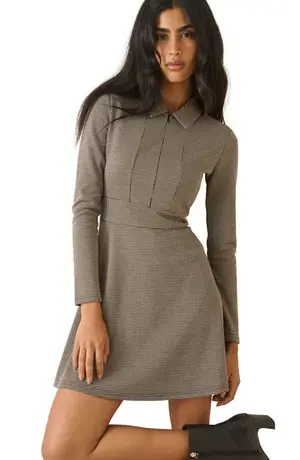 NOBODY'S CHILD Corey Houndstooth Check Long Sleeve Minidress