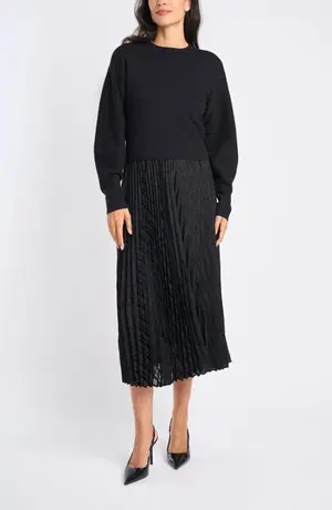 Halogen Mixed Media Plaid Dress - Rich Black