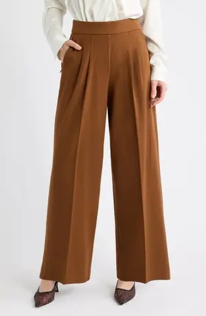 Spanx Pleated Ponte Wide Leg Pants - Brandy