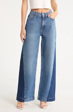 Warp + Weft Nce High Waist Wide Leg Jeans - Split Rinse