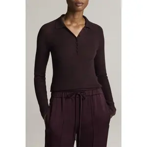 Vince Wool & Silk Polo Sweater - Blackberry