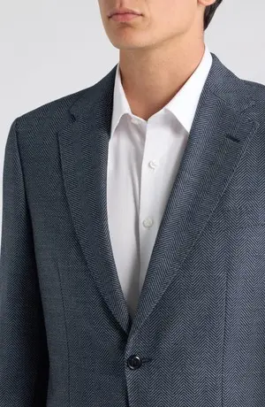 BOSS Hutson Slim Fit Navy Cotton & Wool Herringbone Sport Coat