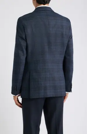 BOSS Hutson Slim Fit Plaid Slub Wool Blend Sport Coat