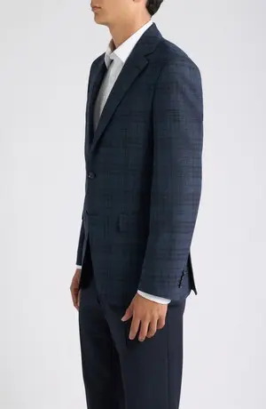 BOSS Hutson Slim Fit Plaid Slub Wool Blend Sport Coat