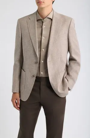 BOSS Hutson Slim Fit Tan Mélange Knit Wool Blend Sport Coat