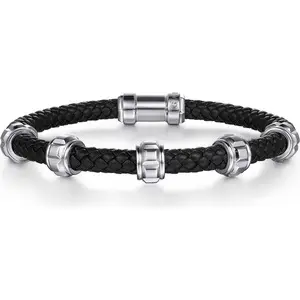 GABRIEL & CO. Geo & Braided Leather Bracelet - Sterling Silver