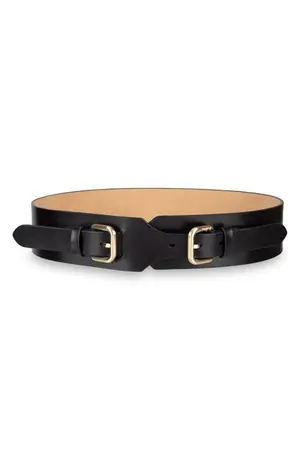 Sam Edelman Double Buckle Leather Wide Belt