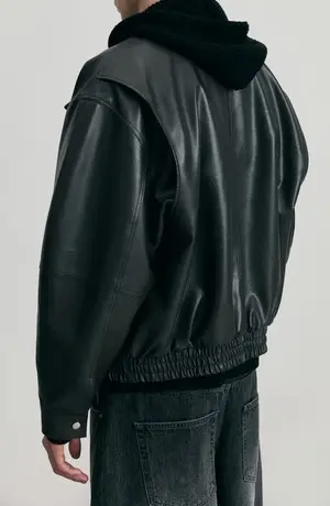 DUNST Gender Inclusive Cropped Faux Leather Bomber Jacket