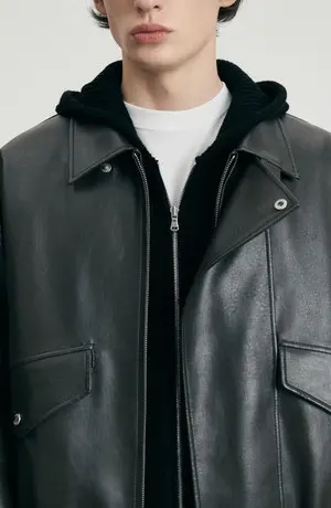 DUNST Gender Inclusive Cropped Faux Leather Bomber Jacket