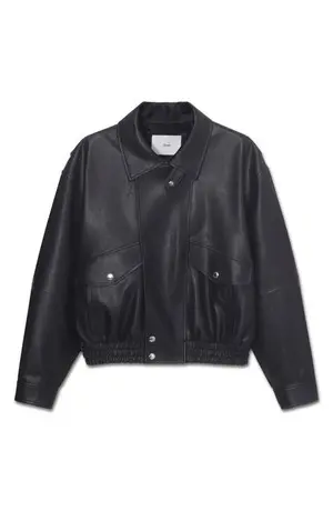 DUNST Gender Inclusive Cropped Faux Leather Bomber Jacket