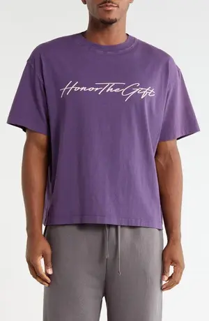 HONOR THE GIFT Script Cotton Graphic T-shirt - Purple