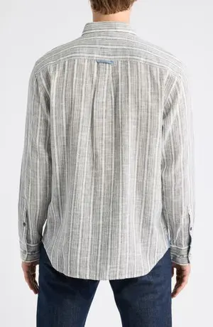 Tommy Bahama Raffia Dunes Stripe Linen & Cotton Long Sleeve Shirt - Palm Moss