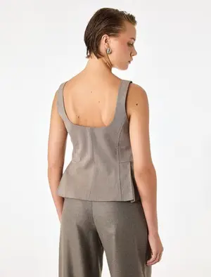 Koton Square Neck Sleeveless Peplum Top With Front Button Closure