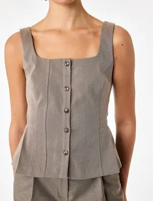 Koton Square Neck Sleeveless Peplum Top With Front Button Closure