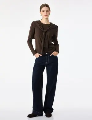 Koton Long Sleeve Tie-front Shawl Collar Top