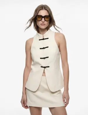 Koton Linen Blend Mandarin Neck Vest With Frog Closure