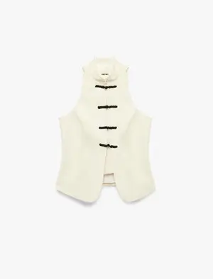 Koton Linen Blend Mandarin Neck Vest With Frog Closure