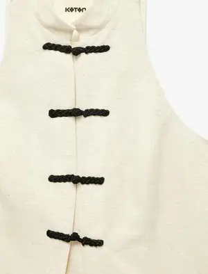 Koton Linen Blend Mandarin Neck Vest With Frog Closure