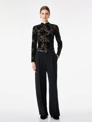 Koton Long Sleeve High Qipao Neck Floral Mesh Top