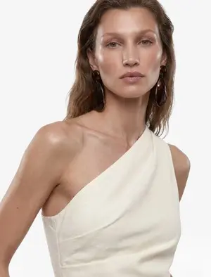 Koton Linen Blend One-shoulder Sleeveless Draped Top