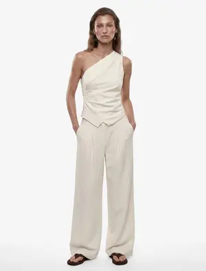 Koton Linen Blend One-shoulder Sleeveless Draped Top