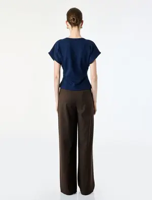 Koton V-neck Short Sleeve Button-front Top