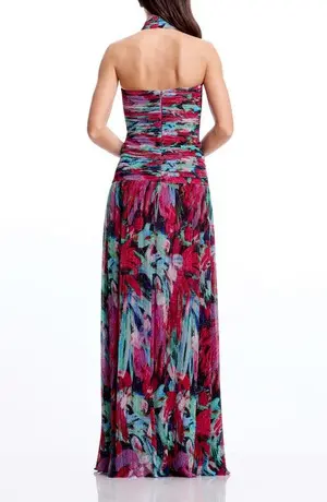 Dress The Population Lillian Floral Metallic Halter Gown