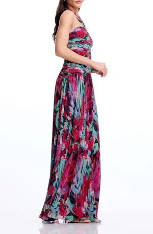 Dress The Population Lillian Floral Metallic Halter Gown