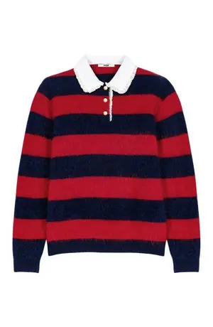 Maje Fluffy Sweater With Poplin Collar