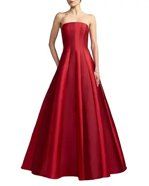 Mac Duggal Strapless Mikado Panel Ball Gown - Wine Multi