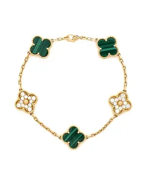 VAN CLEEF & ARPELS Vintage Alhambra 5 Motifs Bracelet 18k And Malachite With Diamonds - Gold