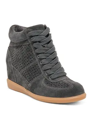 Dolce Vita Irlah Perforated Suede Wedge Sneakers - Anthracite