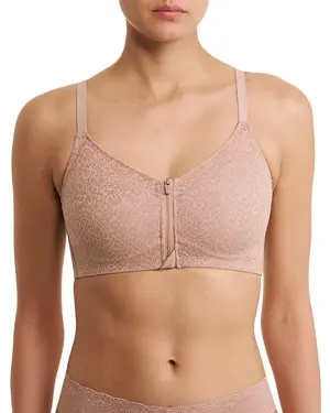 Natori Pretty Smooth Zip Front Pocketed Mastectomy Wireless Bra - Buff