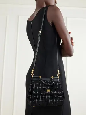 Dolce & Gabbana Leather-trimmed Velvet Top Handle Bag