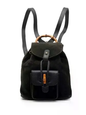Gucci 20th Century Suede Bamboo Drawstring Backpack - Black